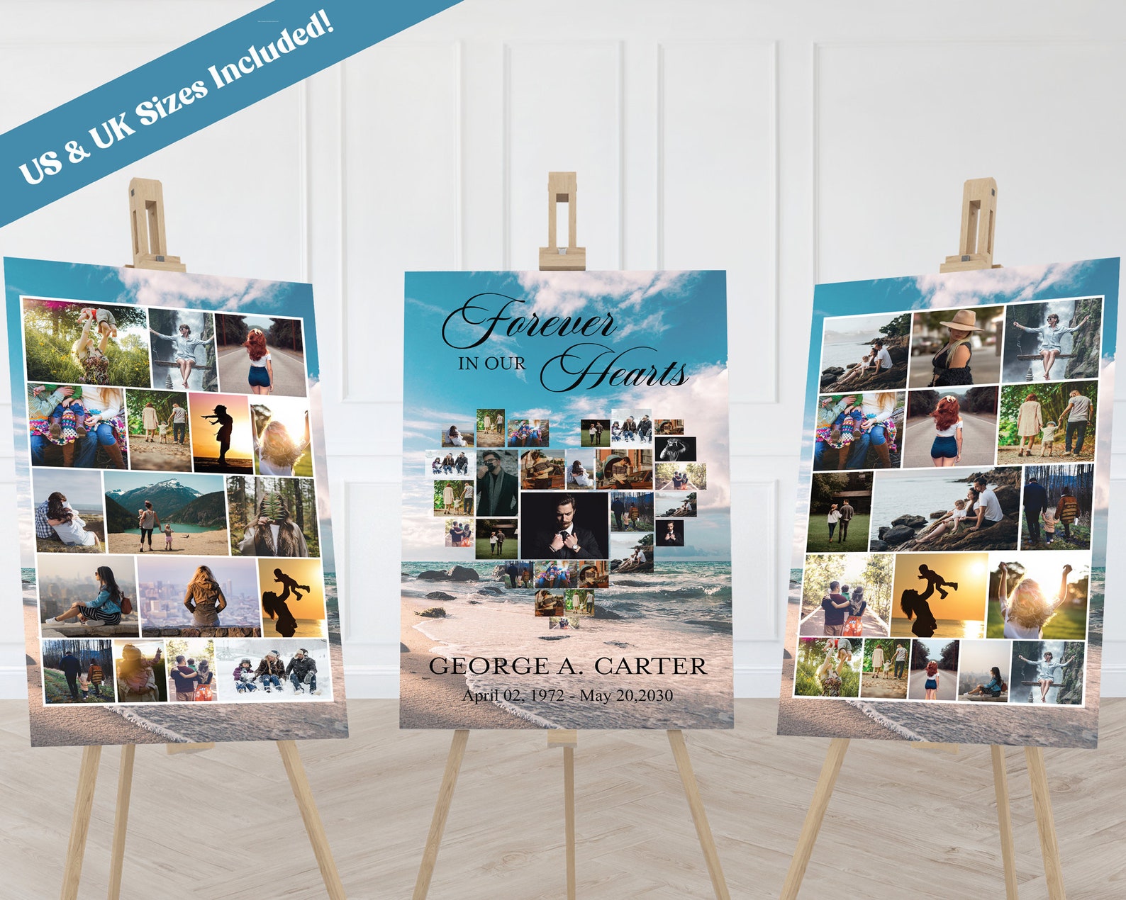 EDITABLE Funeral Poster Photo Display Set Blue Ocean Funeral - Etsy