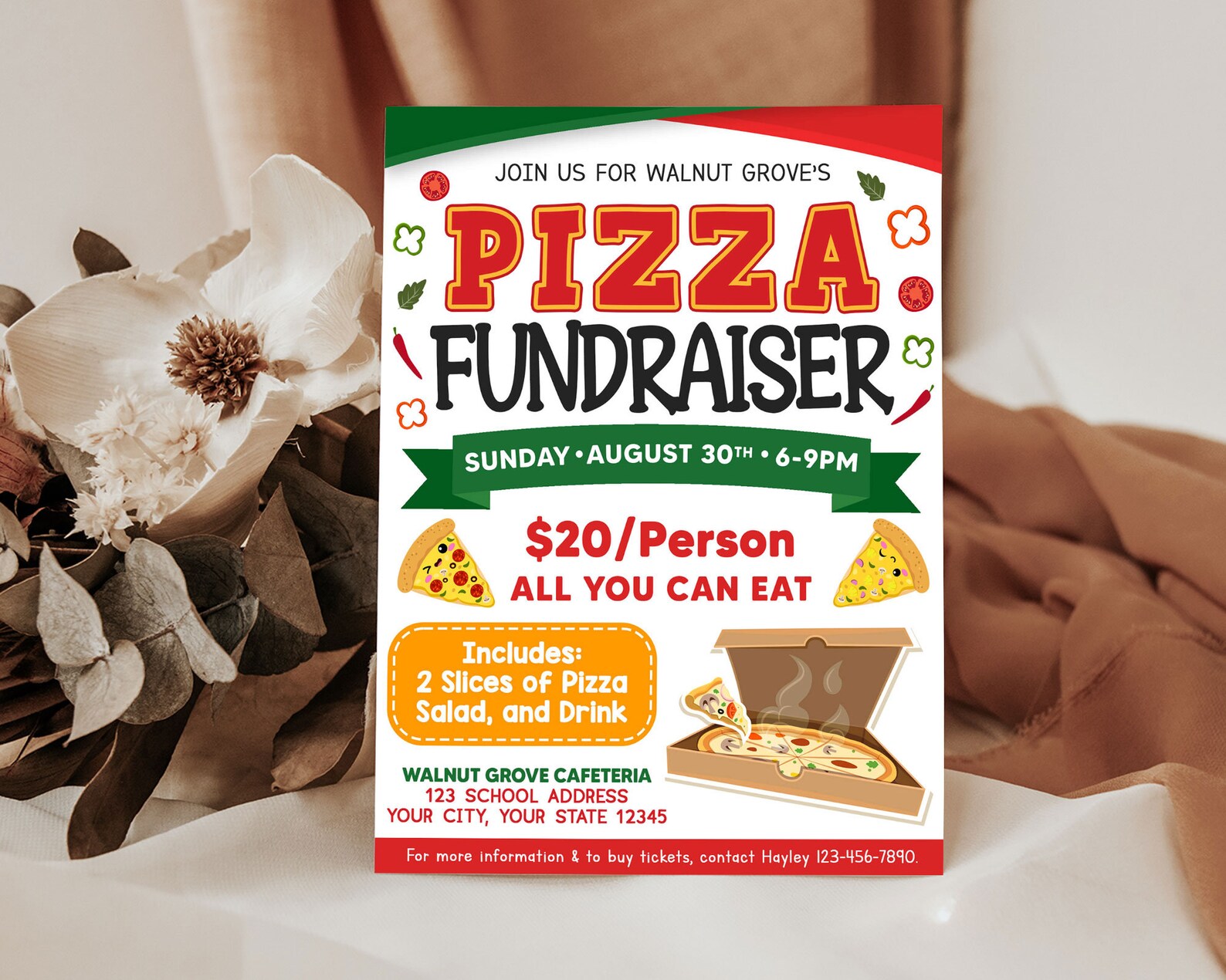 Editable Pizza Fundraiser Flyer Template, School Event Flyer Template ...