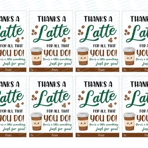 PDF Thanks a Latte Download, Coffee Gift Tag, Printable Appreciation ...
