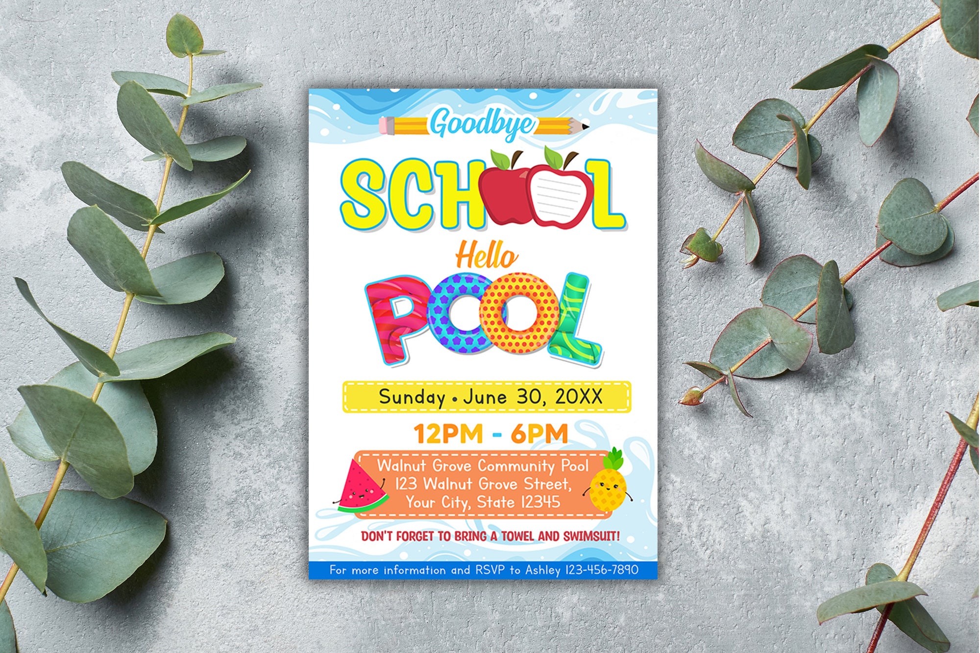Goodbye School Hello Pool Party Invitation, Summer Party Invitation ...