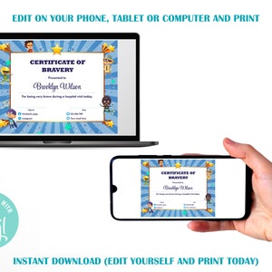 Editable Certificate of Bravery, Blue Printable Kids Certificate ...