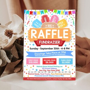 Raffle Fundraiser Flyer Template, Charity Ticket Sales, School Event ...