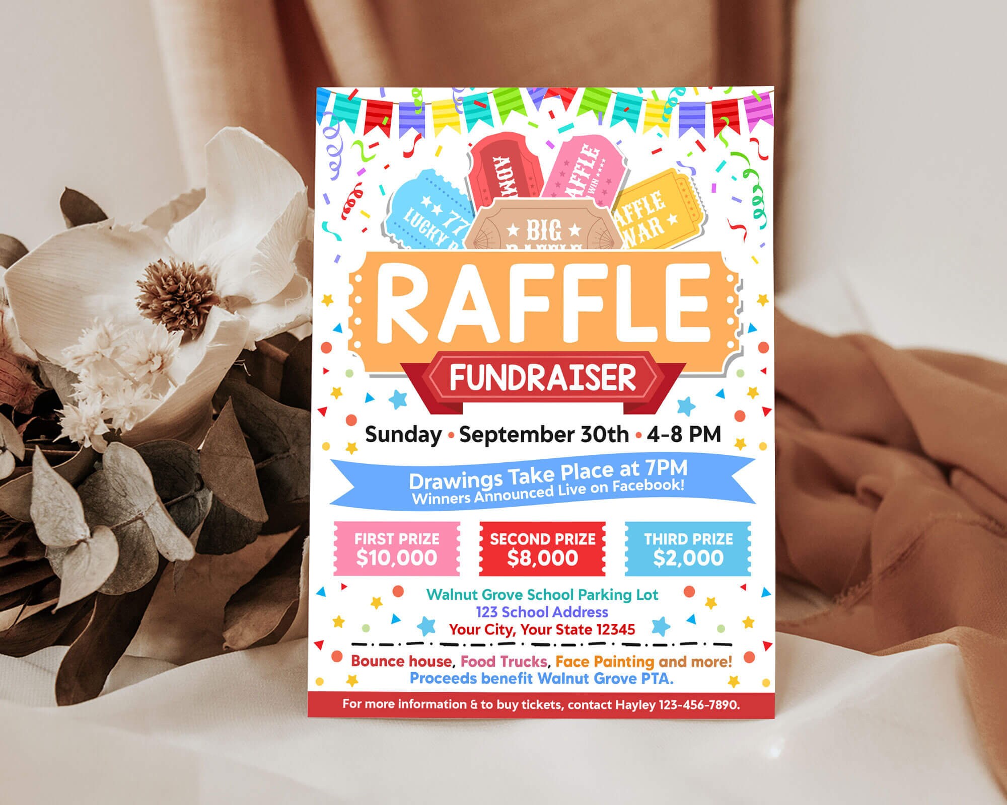 Raffle Fundraiser Flyer Template, Charity Ticket Sales, School Event ...
