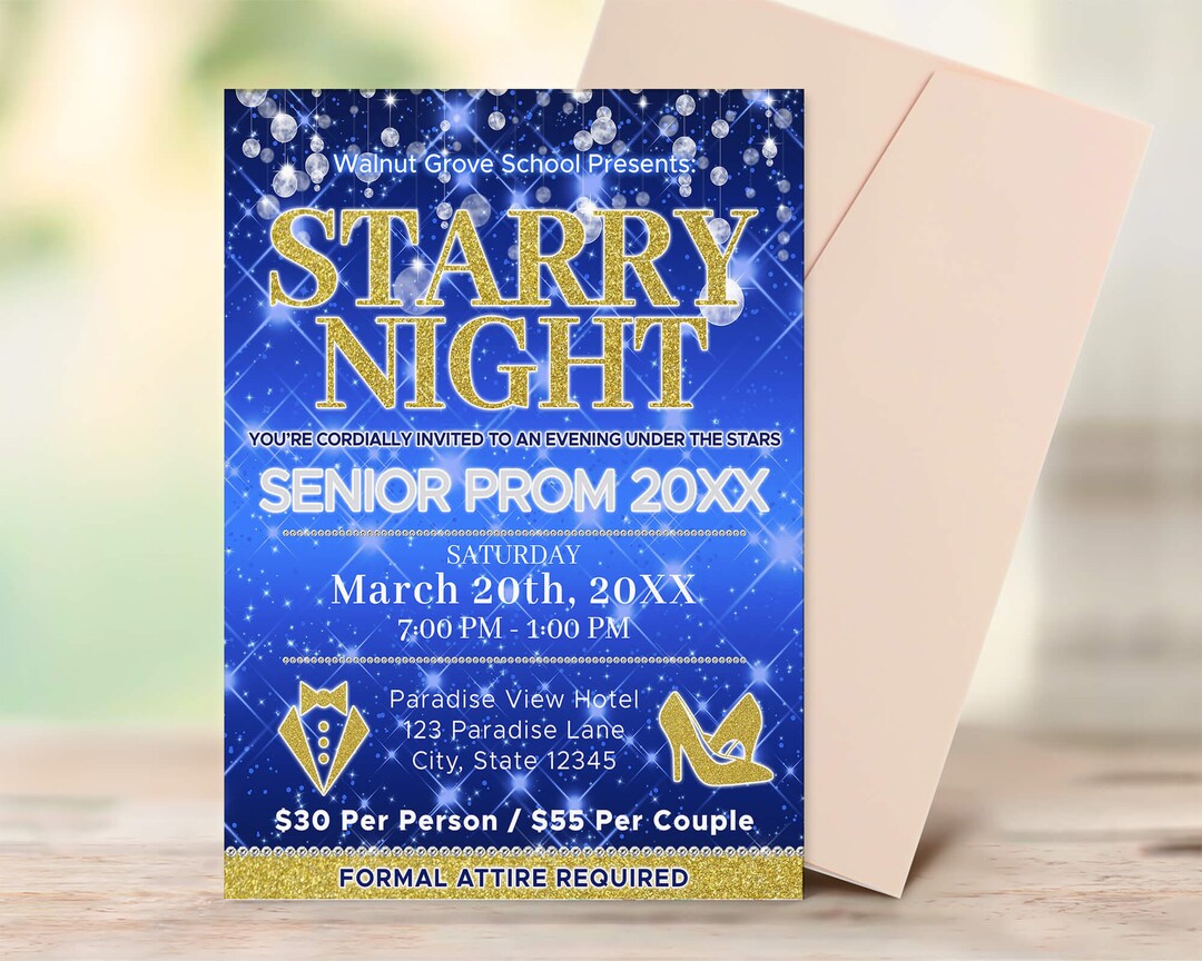 Editable Starry Night Prom Invitation, School Dance Flyer Invitation Prom Flyer, Starry Night ...