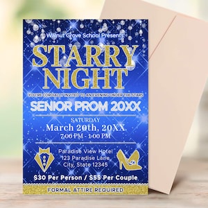 Editable Starry Night Prom Invitation, School Dance Flyer Invitation ...