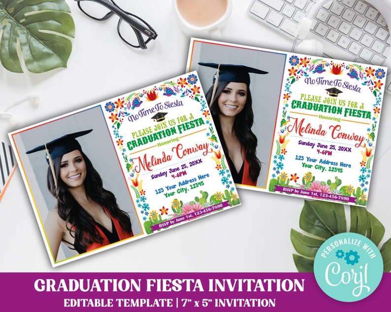 EDITABLE Fiesta Graduation Party Invitations With Photo, Mexican ...