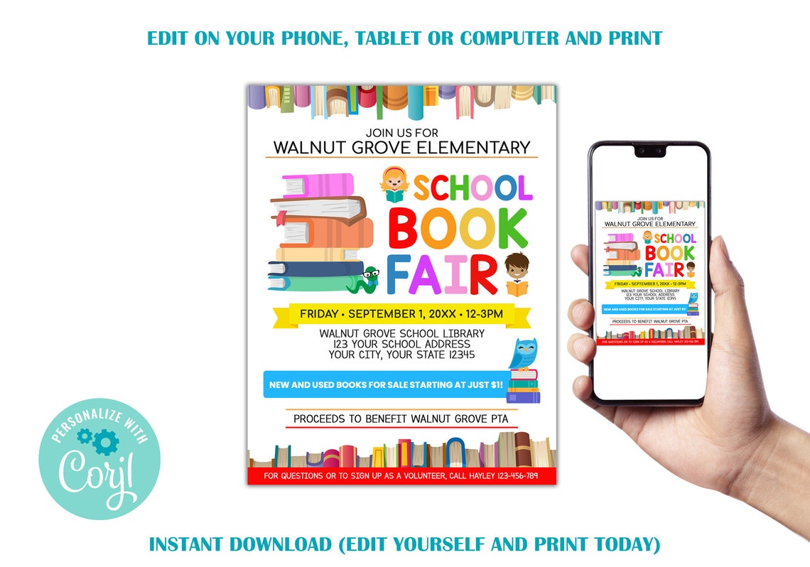 EDITABLE Book Fair Flyer Template Colorful School Fundraiser - Etsy