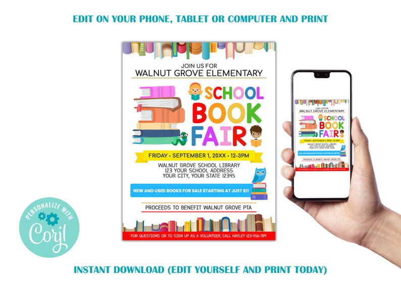 EDITABLE Book Fair Flyer Template, Colorful School Fundraiser Flyer ...
