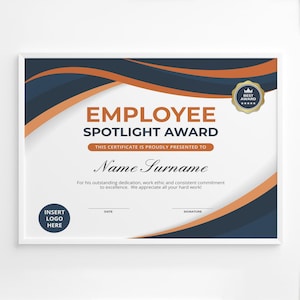 Editable Employee Recognition Award Certificate Template - Etsy
