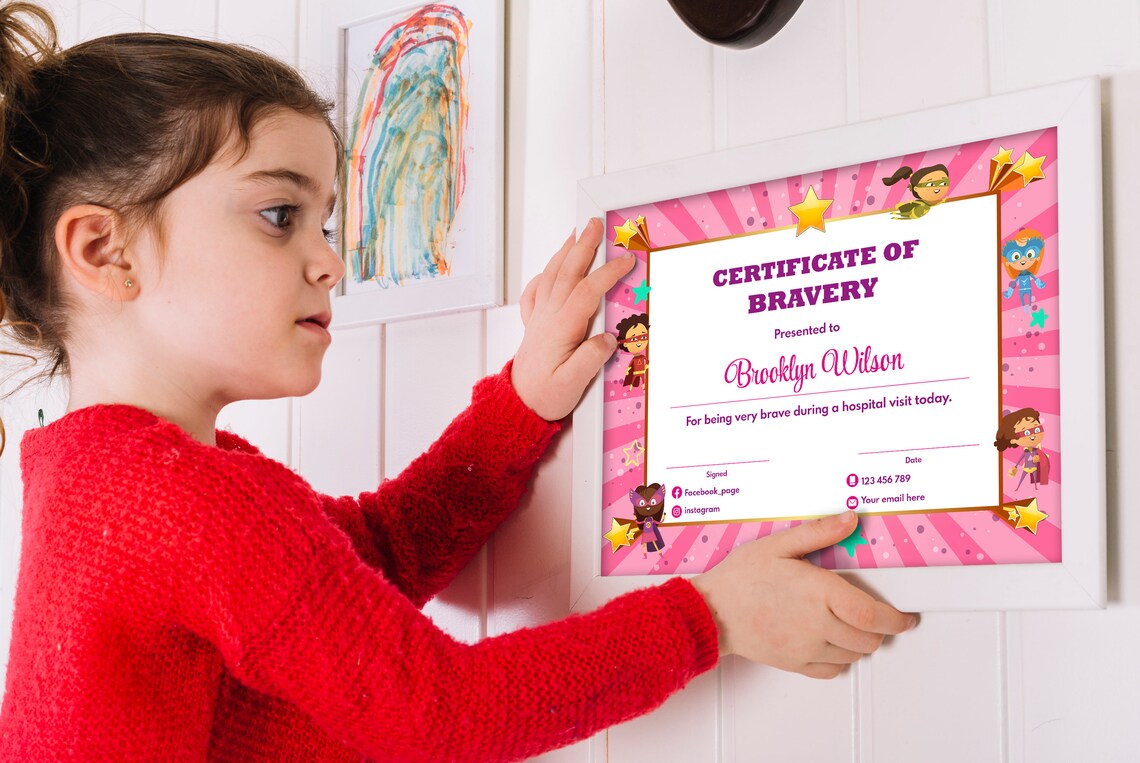 Editable Certificate of Bravery, Pink Printable Kids Certificate ...