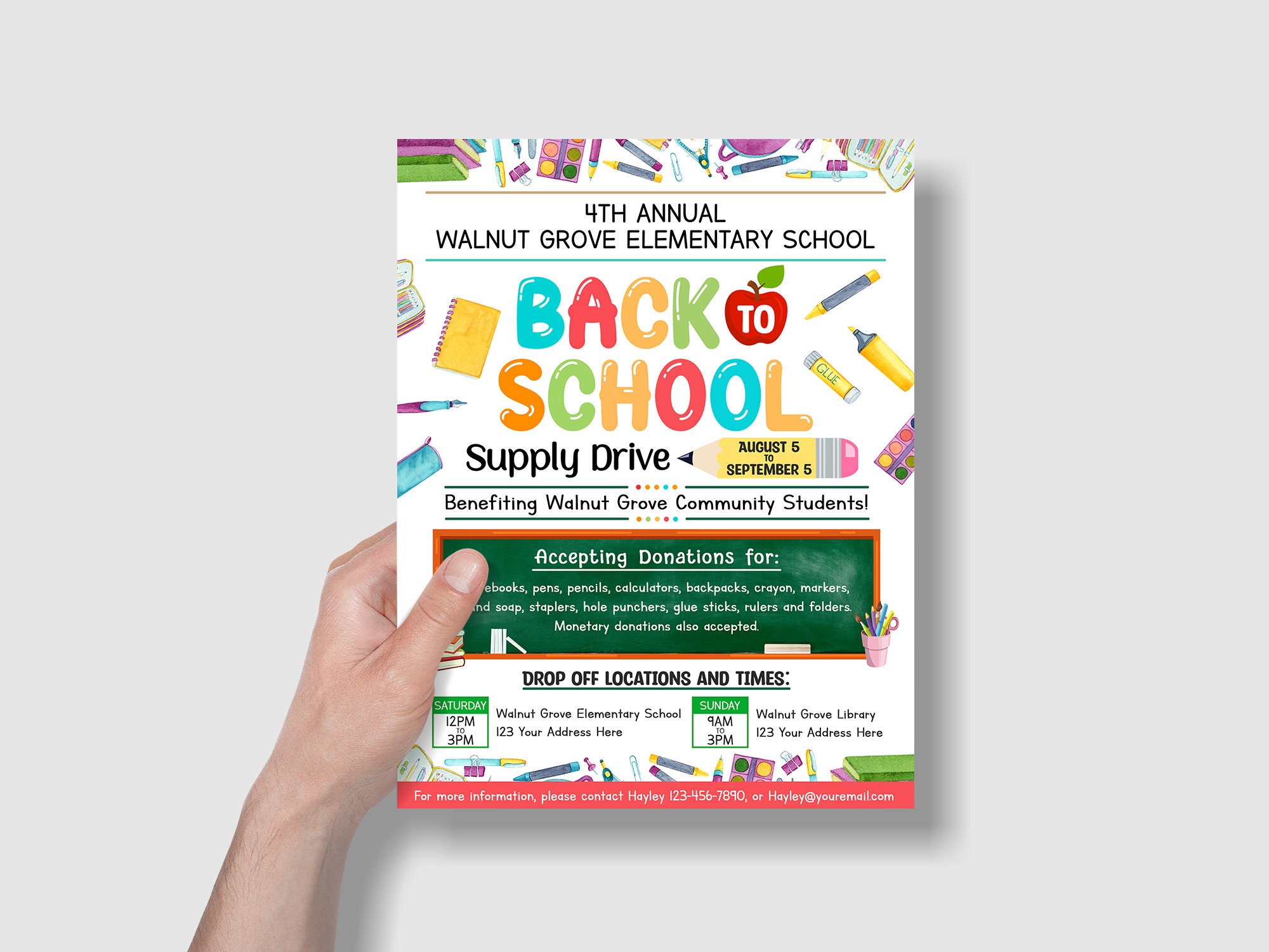 Editable Back to School Flyer, Colorful School Supply Drive Flyer ...