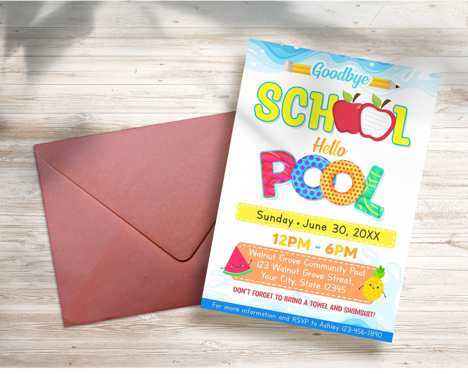Goodbye School Hello Pool Party Invitation, Summer Party Invitation ...