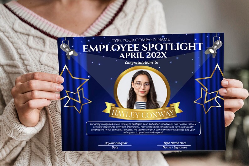 Editable Employee Spotlight Certificate, Star Employee of the Month ...