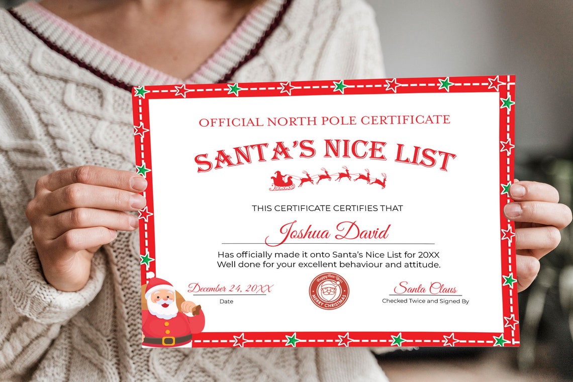 Editable Santa Certificate Cute Nice List Certificate Santa - Etsy