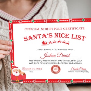 Editable Santa Certificate, Cute Nice List Certificate, Santa Claus ...