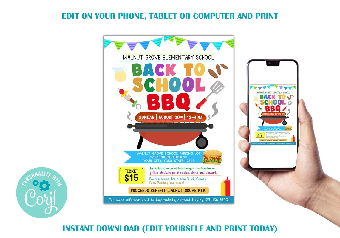 EDITABLE School Bbq Picnic Party Invite Back to School - Etsy