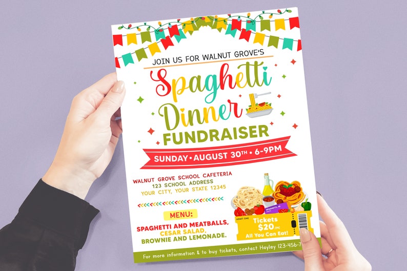 Editable Spaghetti Dinner Flyer and Ticket Invitation Italian - Etsy