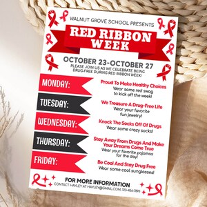 Editable Red Ribbon Week Itinerary Flyer, Drug Free Schools, School PTO ...