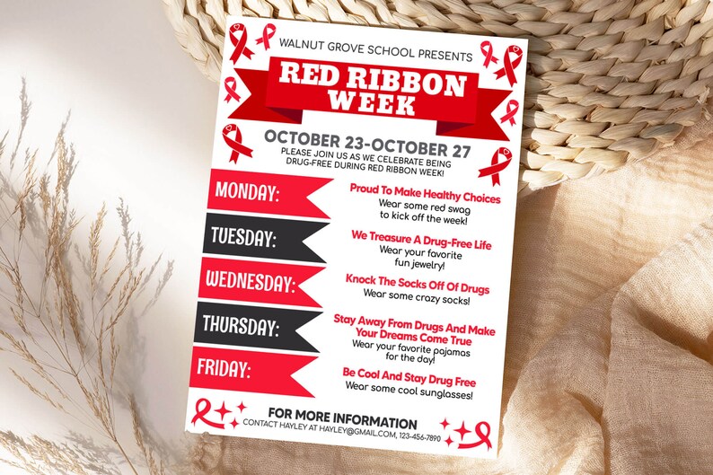 Editable Red Ribbon Week Itinerary Flyer, Drug Free Schools, School PTO ...