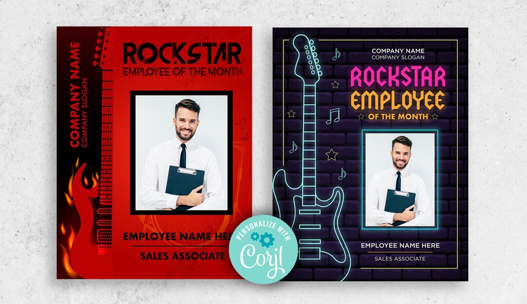 Set of 2 EDITABLE Rockstar Employee of the Month Certificate | Employee ...