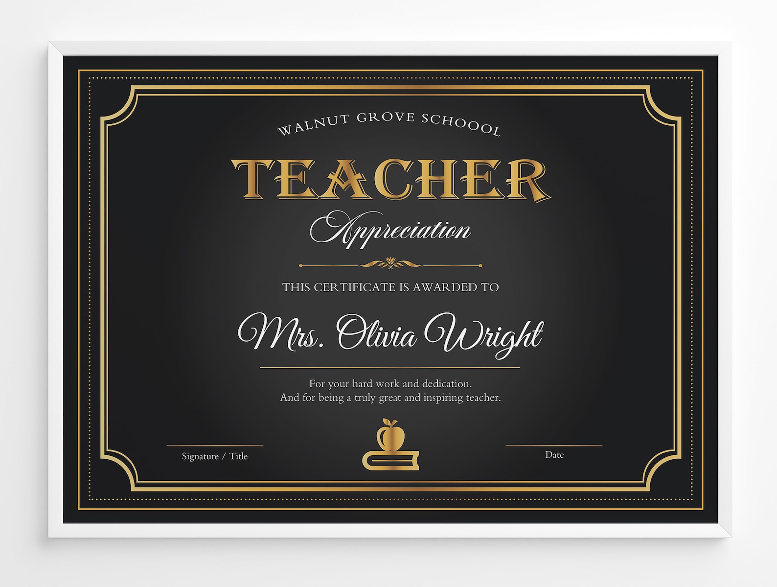 Editable Elegant Teacher Appreciation Certificate Black, Teacher ...