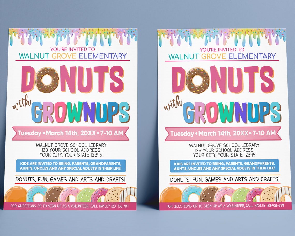Donuts With Grownups Flyer, Father Mother Parents Grandparents ...