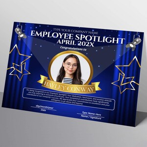 Editable Employee Spotlight Certificate, Star Employee of the Month ...