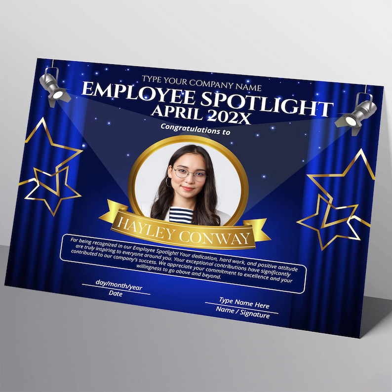 Editable Employee Spotlight Certificate, Star Employee of the Month ...