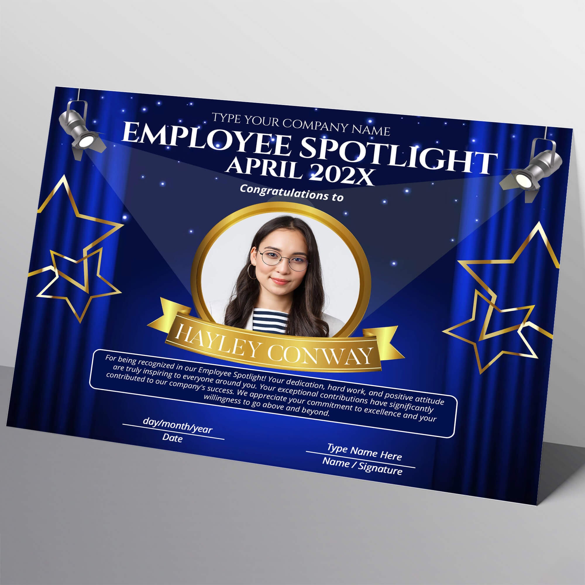 Editable Employee Spotlight Certificate, Star Employee of the Month ...