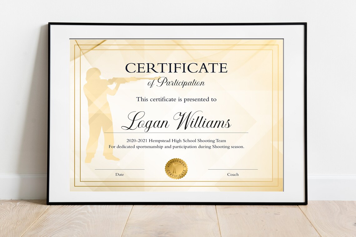 Editable Shooting Certificate Template for Boys, DIY Marksmanship ...