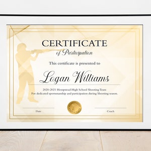 Editable Shooting Certificate Template for Boys, DIY Marksmanship ...