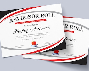 EDITABLE Academic Honor Roll Certificate Template Canva Custom ...