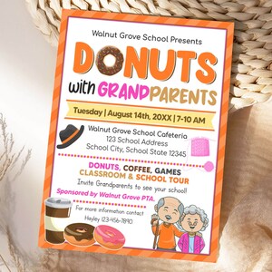 Editable Donuts With Grandparents Flyer, PTO PTA Family Event, Grandpa ...