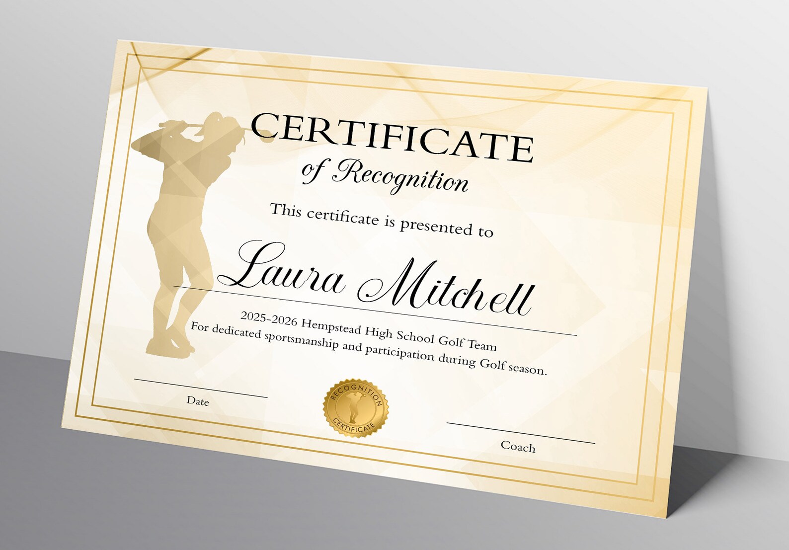 Editable Golf Certificate Template for Girls, DIY Golf Recognition ...