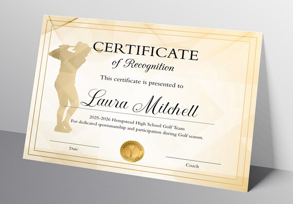 Editable Golf Certificate Template for Girls DIY Golf - Etsy México