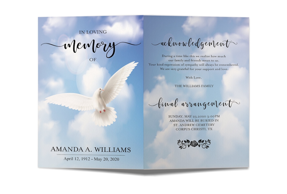 Blue Sky White Dove Funeral Program Editable Program for | Etsy
