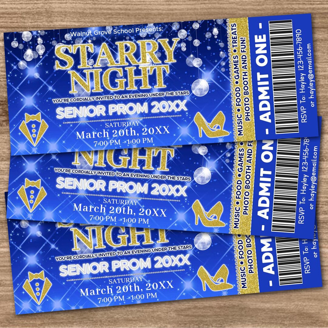 Editable Starry Night Prom Ticket, School Dance Flyer Invitation Prom Ticket, Starry Night ...