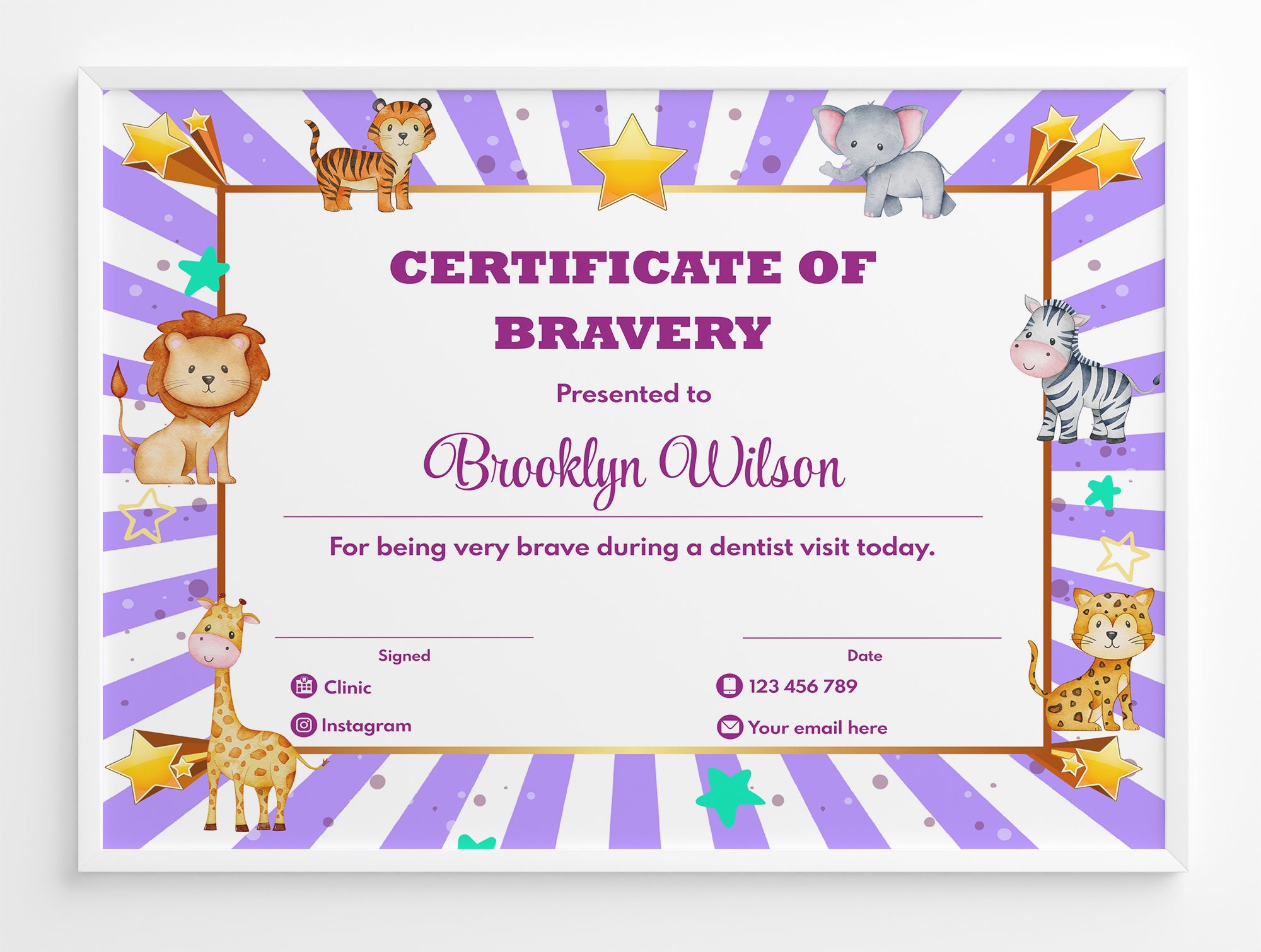 Editable Certificate of Bravery, Cute Animal Theme Printable Kids ...