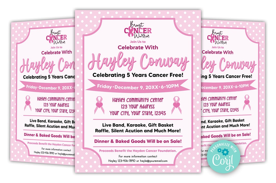 Editable Breast Cancer Survivor Flyer, Cancer Warrior Event Flyer ...