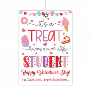 Teacher Valentine's Day Gift Tag, It's A Treat Having You as A Student ...