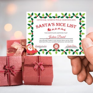 Editable Mini Christmas Nice List Certificate Instant Download ...