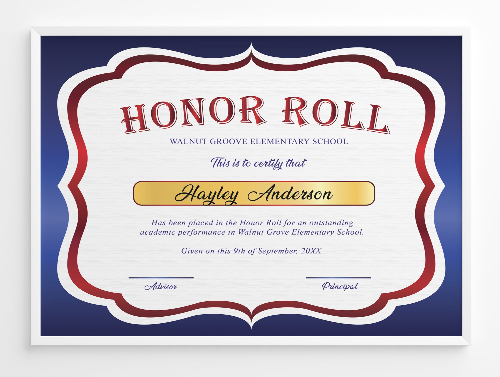 School Award Certificate Template, DIY Honor Roll Award, Red and Blue ...