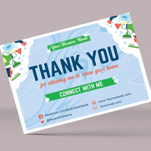 Cleaning Business Thank You Card Template Blue | Printable Cleaning ...