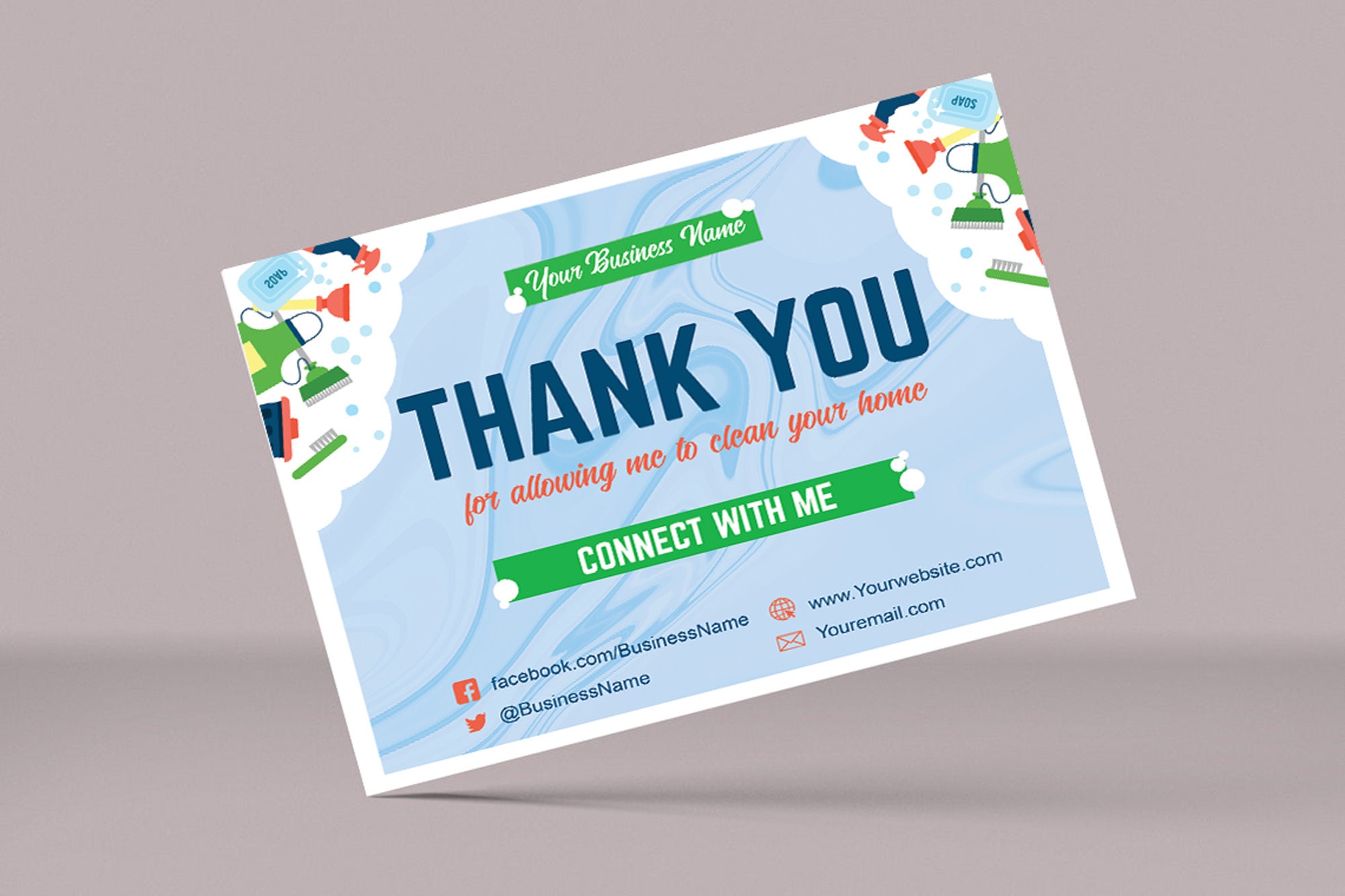 Cleaning Business Thank You Card Template Blue | Printable Cleaning ...