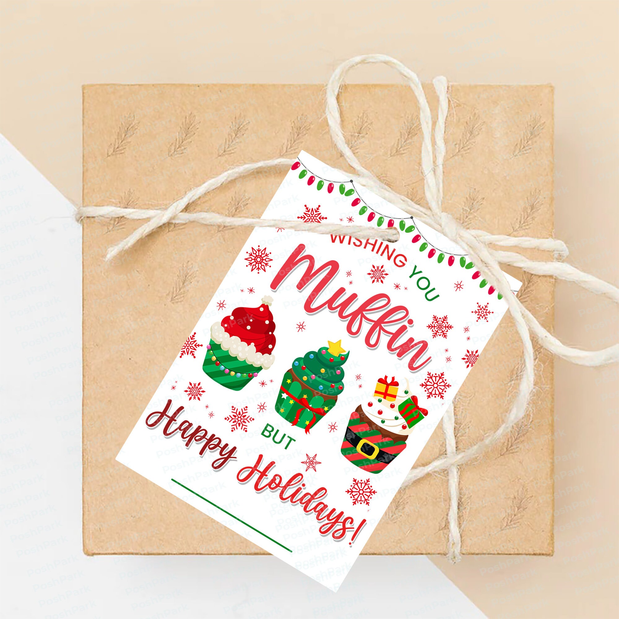 PDF Xmas Holiday Gift Tags, Wishing You Muffin but Happy Holiday Tags ...
