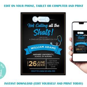 Male or Female Nursing Graduation Invitation Instant Download BLACK ...