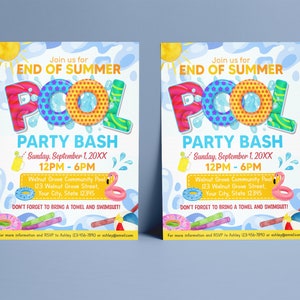 EDITABLE End of Summer Pool Party Invitation, Back to School Pool Party ...