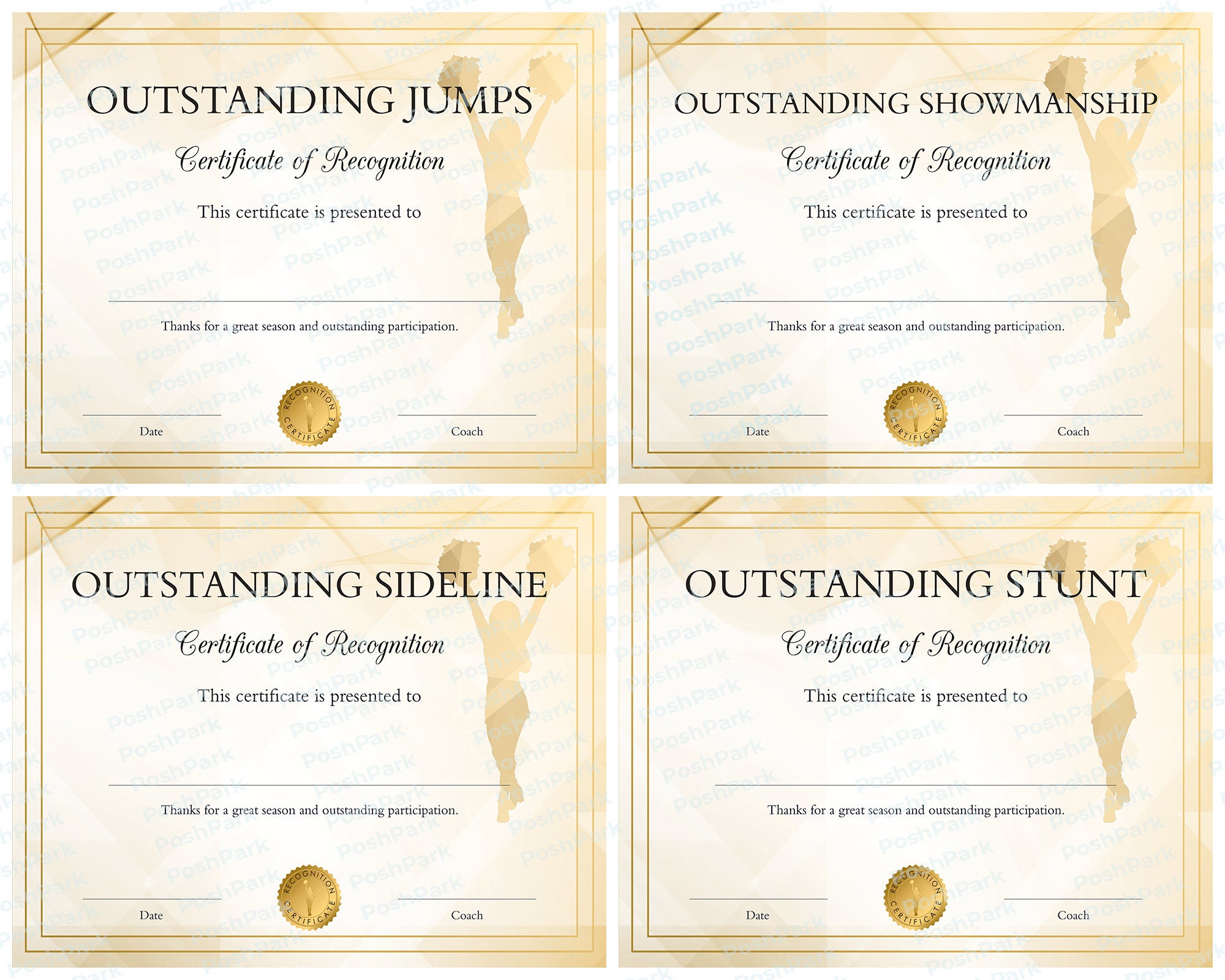 PRINTABLE PDF End of Season Cheerleading Award Certificates, 25 Plus ...