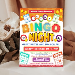 Bingo Night Flyer Fundraiser, Family School PTA PTO Printable Template ...