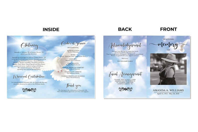 Dove Funeral Program 4 Page Editable Program for Funeral - Etsy